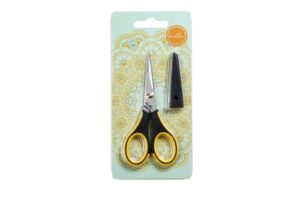 beaditive precision craft scissors – stainless steel paper crafting scissors with safety cap – ultra sharp blades & non-slip tpr handles – adult & kid scrapbooking scissors for home, office, school