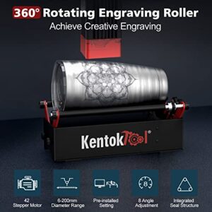 KENTOKTOOL ARot2 Rotary Roller for Laser Engraver, 360°Y-axis Roller with 8 Adjustment Diameters for 6 to 200mm Cylinders, Cups, Pens, Compatible with LE400PRO and Most Other Laser Engraving Machines