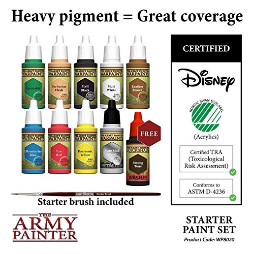 The Army Painter Miniatures Paint Set, 10 Model Paints with FREE Highlighting Brush, 18ml/Bottle, Miniature Painting Kit, Non Toxic Acrylic Paint Set, Wargames Hobby Starter Paint Set (New Version)