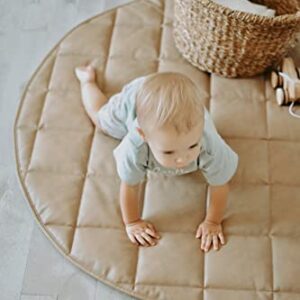 Uniklook Padded Quilted Leather Round 47" 120cm Play mat | Indoor Outdoor | Reversible Tan + Cream | Timmy Time Mat Crawling Play Time | Waterproof Baby Infant Floor Mat (Tan + Cloud)