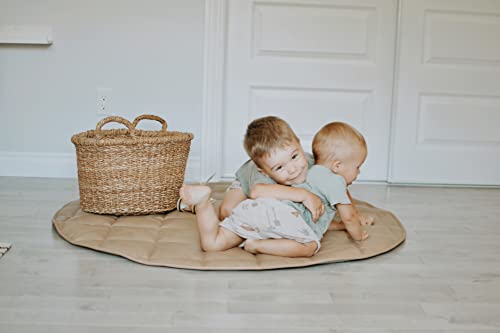 Uniklook Padded Quilted Leather Round 47" 120cm Play mat | Indoor Outdoor | Reversible Tan + Cream | Timmy Time Mat Crawling Play Time | Waterproof Baby Infant Floor Mat (Tan + Cloud)