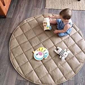 Uniklook Padded Quilted Leather Round 47" 120cm Play mat | Indoor Outdoor | Reversible Tan + Cream | Timmy Time Mat Crawling Play Time | Waterproof Baby Infant Floor Mat (Tan + Cloud)