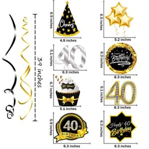 40 Birthday Decoration Ceiling Hanging Swirls(16Pcs) Silver Black and Gold, Happy 40th Birthday Foil Swirl Streamers, 40th Birthday Party Supplies Decorations Photobooth Backdrops