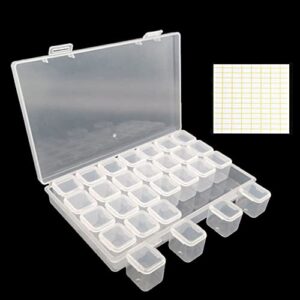 Diamond Painting Storage Containers with 28 Grids, Plastic Diamond Art Accessories Transparent Box for Beads Studs