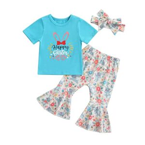 itfabs 6m-5t toddler baby girl outfit short sleeve t shirt dress shirt tees tops+leopard flare pants outfit summer clothes (easter blue, 12-18 months)