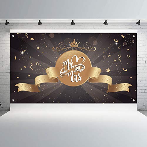 Mr & Mrs Backdrop Banner, Fabulous Crown Ribbon Photo Studio, Just Married, Adults Wedding Anniversary Engagement Party Supplies, Bride Shower / Outdoor Party Yard Sign