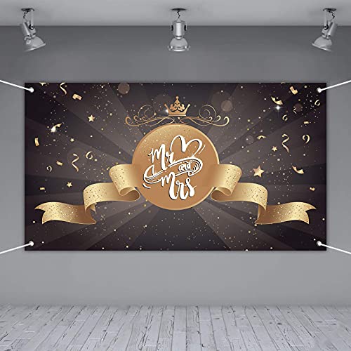 Mr & Mrs Backdrop Banner, Fabulous Crown Ribbon Photo Studio, Just Married, Adults Wedding Anniversary Engagement Party Supplies, Bride Shower / Outdoor Party Yard Sign