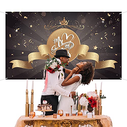 Mr & Mrs Backdrop Banner, Fabulous Crown Ribbon Photo Studio, Just Married, Adults Wedding Anniversary Engagement Party Supplies, Bride Shower / Outdoor Party Yard Sign