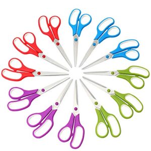 CCR Scissors 8 Inch Soft Comfort-Grip Handles Sharp Blades, 12-Pack