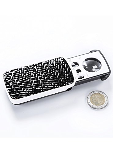 Snowmanna-30X/60X/90X LED Lighted Slide Out Pocket Magnifying Glass High Magnification with LED and UV Lights Portable Loupe Magnifier Loop Currency Detecting Jewelry Magnifier (Black)