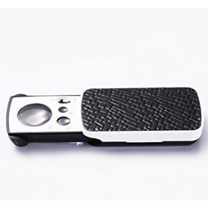 Snowmanna-30X/60X/90X LED Lighted Slide Out Pocket Magnifying Glass High Magnification with LED and UV Lights Portable Loupe Magnifier Loop Currency Detecting Jewelry Magnifier (Black)