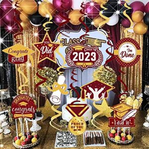 Graduation Party Decorations 2023 Maroon Gold FSU Graduation Graduation Party Supplies Accessories Burgundy Gold Hanging Swirls 15pcs Class of 2023 Maroon Gold for Background Ceiling Home Classroom Graduation Decorations