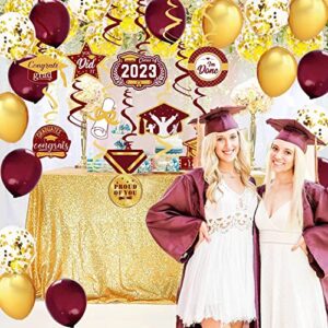 Graduation Party Decorations 2023 Maroon Gold FSU Graduation Graduation Party Supplies Accessories Burgundy Gold Hanging Swirls 15pcs Class of 2023 Maroon Gold for Background Ceiling Home Classroom Graduation Decorations