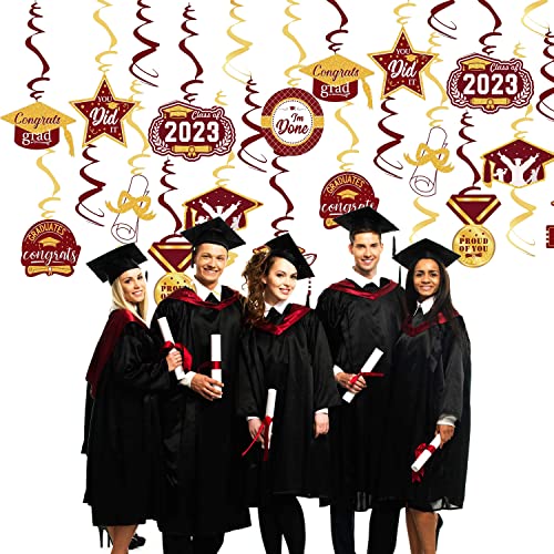 Graduation Party Decorations 2023 Maroon Gold FSU Graduation Graduation Party Supplies Accessories Burgundy Gold Hanging Swirls 15pcs Class of 2023 Maroon Gold for Background Ceiling Home Classroom Graduation Decorations