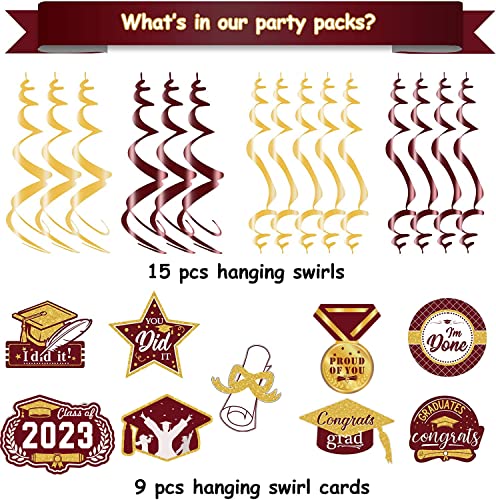 Graduation Party Decorations 2023 Maroon Gold FSU Graduation Graduation Party Supplies Accessories Burgundy Gold Hanging Swirls 15pcs Class of 2023 Maroon Gold for Background Ceiling Home Classroom Graduation Decorations