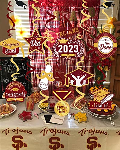 Graduation Party Decorations 2023 Maroon Gold FSU Graduation Graduation Party Supplies Accessories Burgundy Gold Hanging Swirls 15pcs Class of 2023 Maroon Gold for Background Ceiling Home Classroom Graduation Decorations