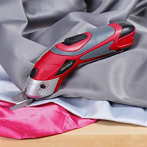 Great Working Tools Cordless Scissors - Electric Power with Blades for Sewing Crafting Fabric Paper Cardboard, 3.6v Li-Ion Battery - Red - 2 Blades