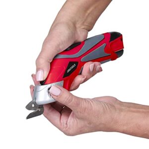 Great Working Tools Cordless Scissors - Electric Power with Blades for Sewing Crafting Fabric Paper Cardboard, 3.6v Li-Ion Battery - Red - 2 Blades