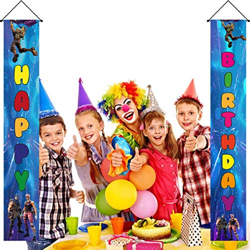 Gaming Happy Birthday Yard Sign Banners， Birthday Decorations Backdrop for Boys Kids，Gaming Theme Party Hanging Porch Door Wall Decor