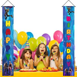 Gaming Happy Birthday Yard Sign Banners， Birthday Decorations Backdrop for Boys Kids，Gaming Theme Party Hanging Porch Door Wall Decor