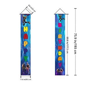 Gaming Happy Birthday Yard Sign Banners， Birthday Decorations Backdrop for Boys Kids，Gaming Theme Party Hanging Porch Door Wall Decor