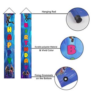 Gaming Happy Birthday Yard Sign Banners， Birthday Decorations Backdrop for Boys Kids，Gaming Theme Party Hanging Porch Door Wall Decor