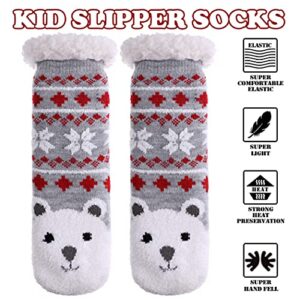 FNOVCO Kids Slipper Socks Boys Girls Fuzzy Soft Thick Cozy Warm Fleece lined Winter Indoor Christmas Socks (8-12 Years, Polar Bear)