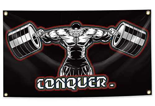 Home Gym Flags 3X5FT Decorative Banners, Encourage Fitness Exercise Banners, Suitable for Room Decor, Bedroom, Garage, Gym. (Black1)