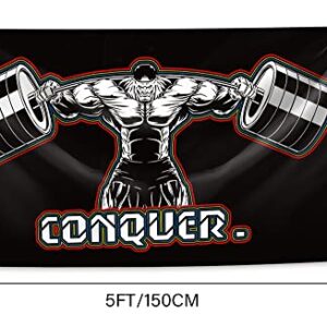 Home Gym Flags 3X5FT Decorative Banners, Encourage Fitness Exercise Banners, Suitable for Room Decor, Bedroom, Garage, Gym. (Black1)