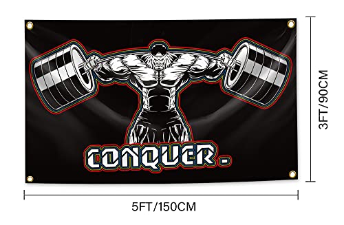 Home Gym Flags 3X5FT Decorative Banners, Encourage Fitness Exercise Banners, Suitable for Room Decor, Bedroom, Garage, Gym. (Black1)