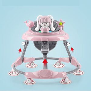 GPAIHOMRY Foldable Baby Walker, 6 Mute Universal Wheels Height Adjustable Walker, Anti-O Leg Folding Walker, Suitable for Girls Boys 6-18 Months (Color : Pink)