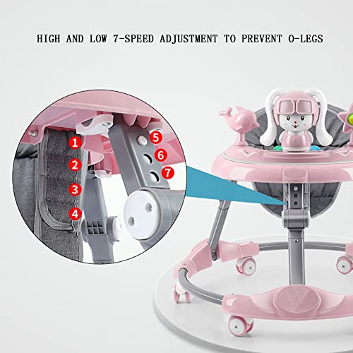 GPAIHOMRY Foldable Baby Walker, 6 Mute Universal Wheels Height Adjustable Walker, Anti-O Leg Folding Walker, Suitable for Girls Boys 6-18 Months (Color : Pink)