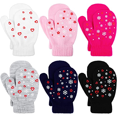 Cooraby 6 Pairs Toddler Magic Mittens Gloves Winter Kids Mittens Unisex Baby Warm Knitted Stretch Gloves