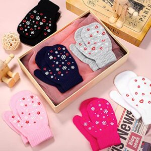 Cooraby 6 Pairs Toddler Magic Mittens Gloves Winter Kids Mittens Unisex Baby Warm Knitted Stretch Gloves