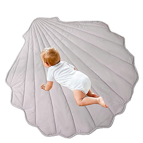 Shell Shape Play Mat Boho Baby Carpet Rug Home Child Crawling Mat Big Size Non-Slip Kids Playmat Children's Room Decoration (Gray)