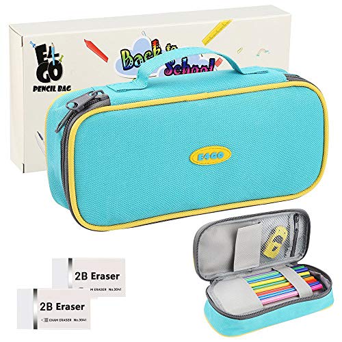 E4go Pencil Case Pencil Pouch Large Capacity Stationery Organizer Storage Pencil Bags with Zipper Use High Quality Oxford Fabric 600D, 8.6"x4.2"x2.0" (Green)