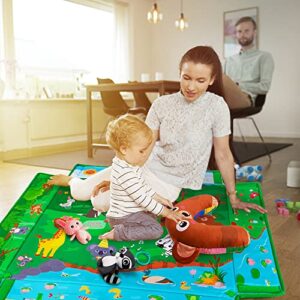 teytoy 6 in 1 Baby Play Mat Thicker Baby Play Gym High Stable Baby Activity Mat Baby Toys 6 to 12 Months with Musical Plush Newborn Toys, Baby Mirror, Tummy Time Pillow for Sensory Skills Development