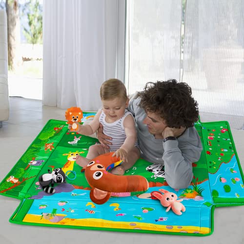 teytoy 6 in 1 Baby Play Mat Thicker Baby Play Gym High Stable Baby Activity Mat Baby Toys 6 to 12 Months with Musical Plush Newborn Toys, Baby Mirror, Tummy Time Pillow for Sensory Skills Development