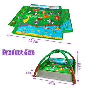 teytoy 6 in 1 Baby Play Mat Thicker Baby Play Gym High Stable Baby Activity Mat Baby Toys 6 to 12 Months with Musical Plush Newborn Toys, Baby Mirror, Tummy Time Pillow for Sensory Skills Development