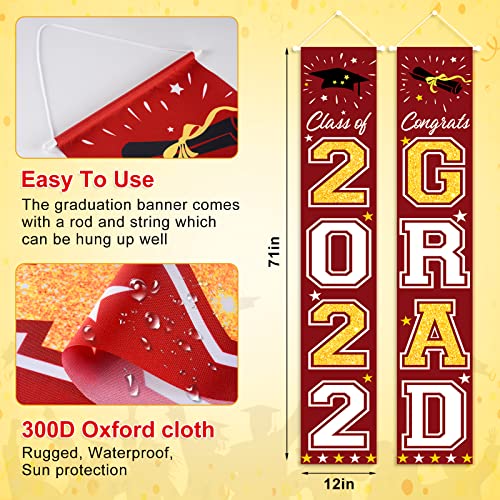 V-Opitos 2022 Graduation Banner Decorations, Class of 2022, Congrats Grad Porch Signs for Door Decor, Red & Gold, College, High School Graduations Party Decorations