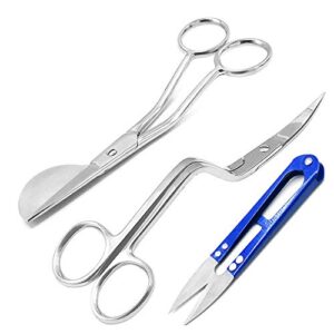 aaprotools set of 3 6″ double bent curved machine embroidery and applique duckbill scissors with thread cutter nipper blue