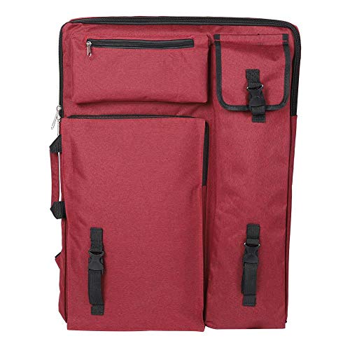 Artist Portfolio Carry Backpack, 4K Art Portfolio Case Artist Backpack Canvas Bag 66 x 49 x 6CM Large Carry Shoulder Bag Multifunctional Draw Board Bags(Red)