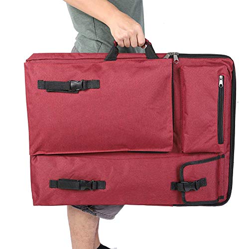 Artist Portfolio Carry Backpack, 4K Art Portfolio Case Artist Backpack Canvas Bag 66 x 49 x 6CM Large Carry Shoulder Bag Multifunctional Draw Board Bags(Red)