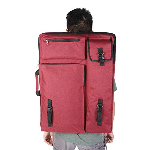 Artist Portfolio Carry Backpack, 4K Art Portfolio Case Artist Backpack Canvas Bag 66 x 49 x 6CM Large Carry Shoulder Bag Multifunctional Draw Board Bags(Red)