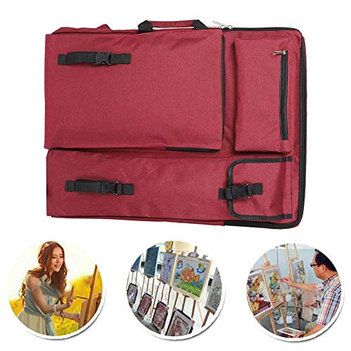 Artist Portfolio Carry Backpack, 4K Art Portfolio Case Artist Backpack Canvas Bag 66 x 49 x 6CM Large Carry Shoulder Bag Multifunctional Draw Board Bags(Red)