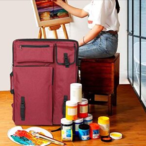 Artist Portfolio Carry Backpack, 4K Art Portfolio Case Artist Backpack Canvas Bag 66 x 49 x 6CM Large Carry Shoulder Bag Multifunctional Draw Board Bags(Red)