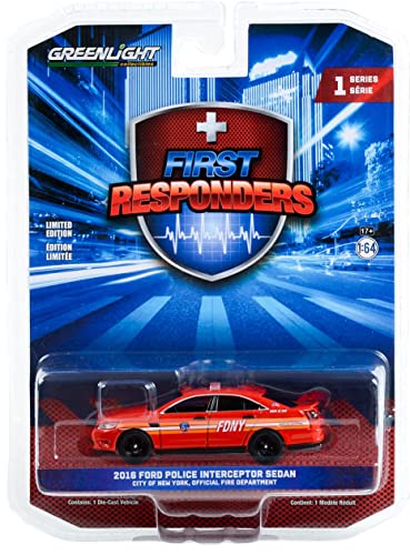 Greenlight 67040-C First Responders Series 1 - 2016 Police Interceptor Sedan - FDNY (The Official Fire Department City of New York) EMS Division 4 1:64 Scale Diecast