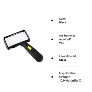 Hand-held Rectangular Magnifying Glass, LED Light Magnifier, 10X Reading Magnifying Glass for Seniors, Low Vision, Macular Degeneration