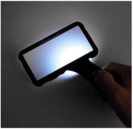 Hand-held Rectangular Magnifying Glass, LED Light Magnifier, 10X Reading Magnifying Glass for Seniors, Low Vision, Macular Degeneration