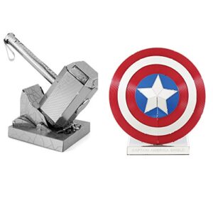 metal earth 3d model kits marvel avengers set of 2 ca shield & thor’s hammer (mjolnir)